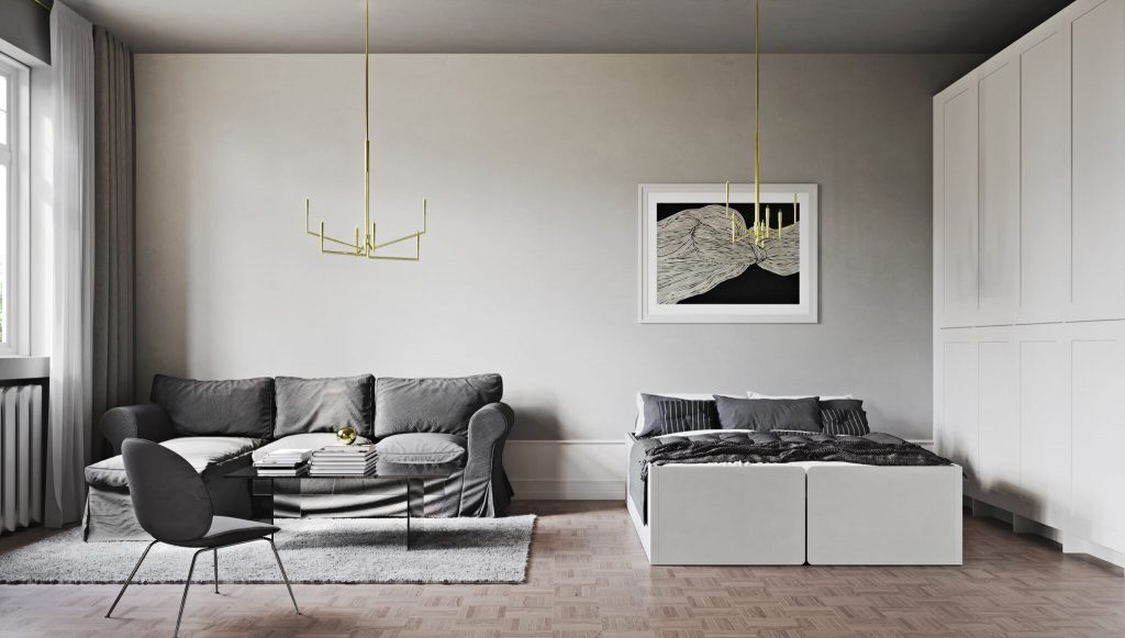 Interior of a small two-room apartment - Tablebed